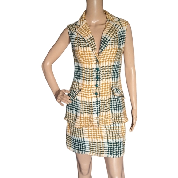 Vintage | Skirts | Vintage 6s Mod Plaid Wool Tunic Vest Mini Skirt Set ...